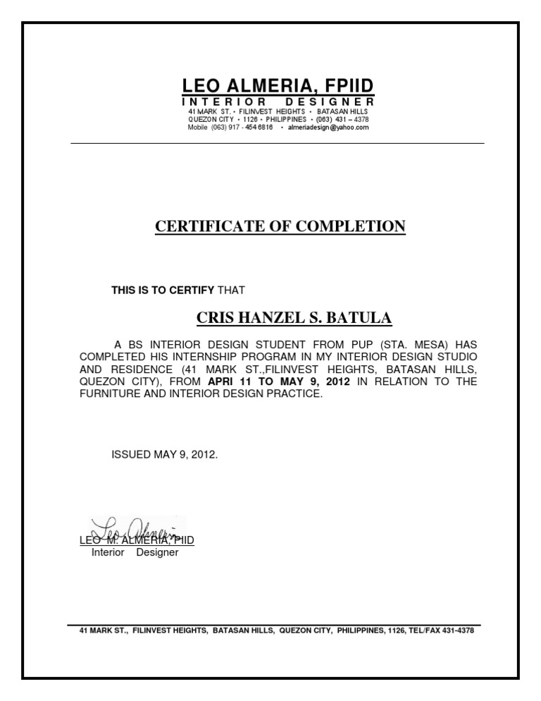 Certificate of Completion Id and Furn | PDF