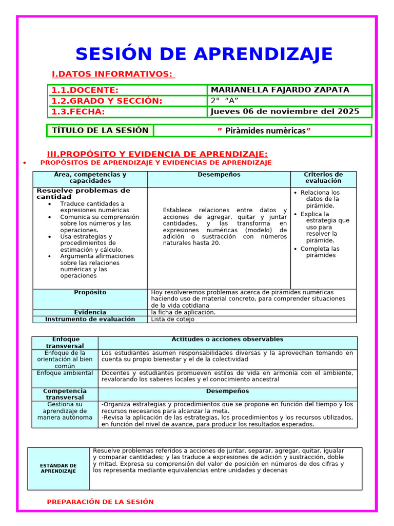 2º U5 S4 SESION D5 MAT PIRAMIDE NUMERICA | PDF | Aprendizaje