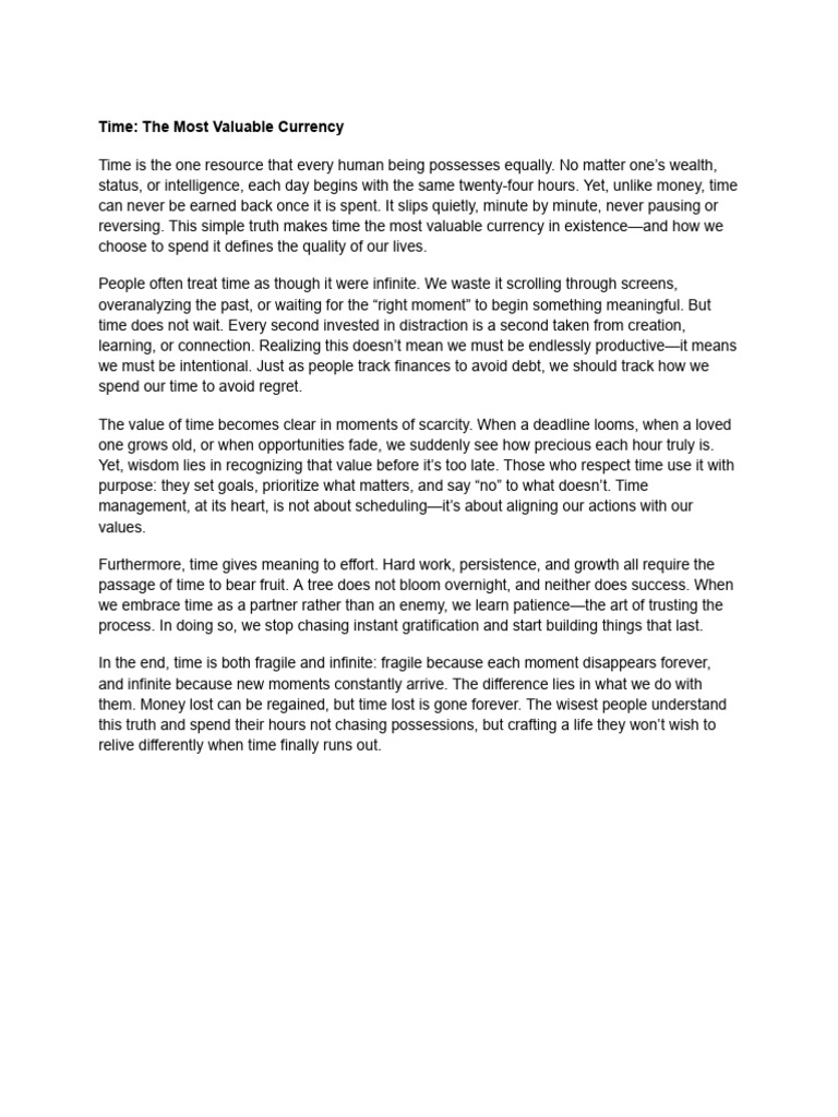 Time - The Most Valuable Currency | PDF