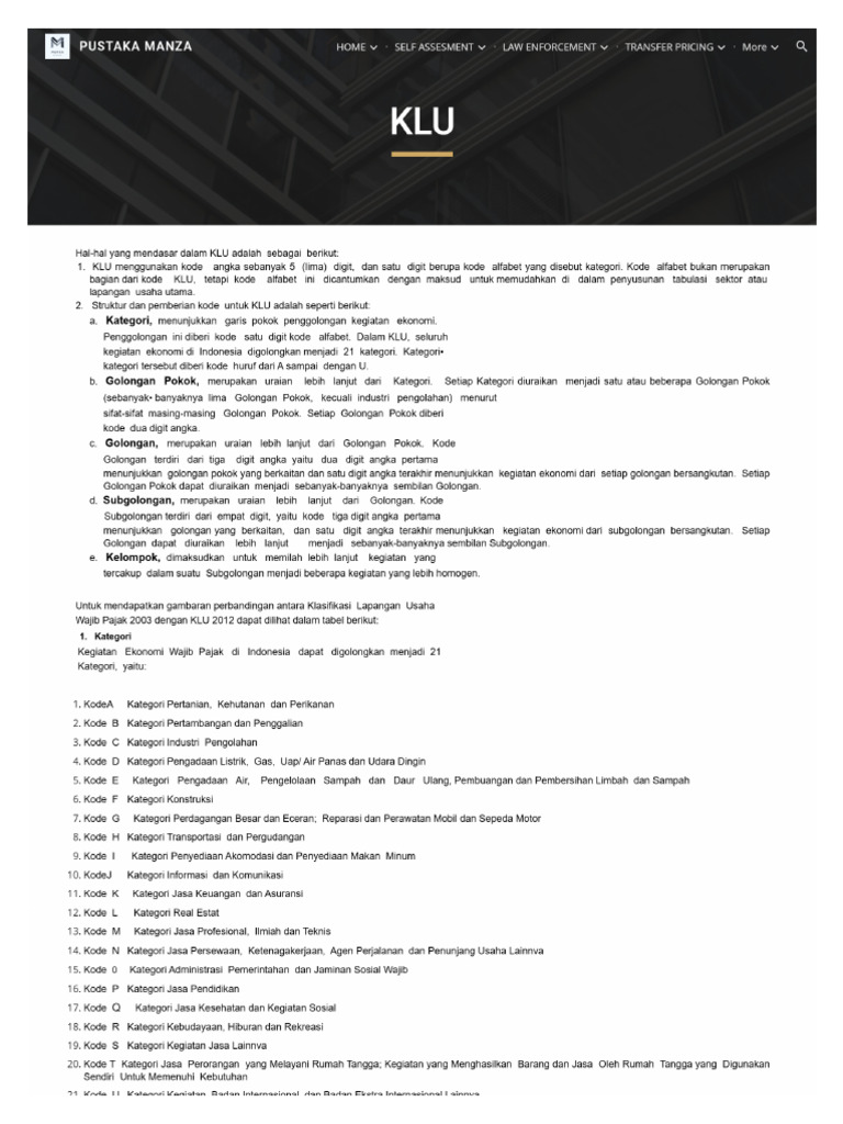 Daftar KLU 2025 | PDF