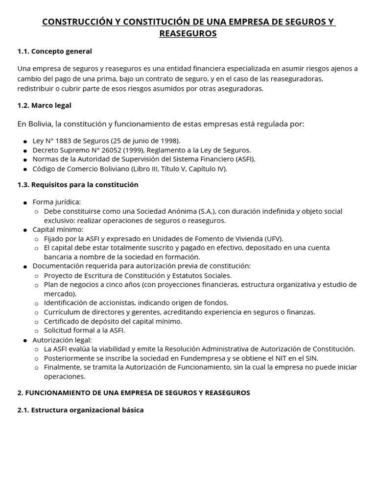 Construcción y Constitución de Una Empresa de Seguros y Reaseguros | PDF | Seguro | Reaseguro
