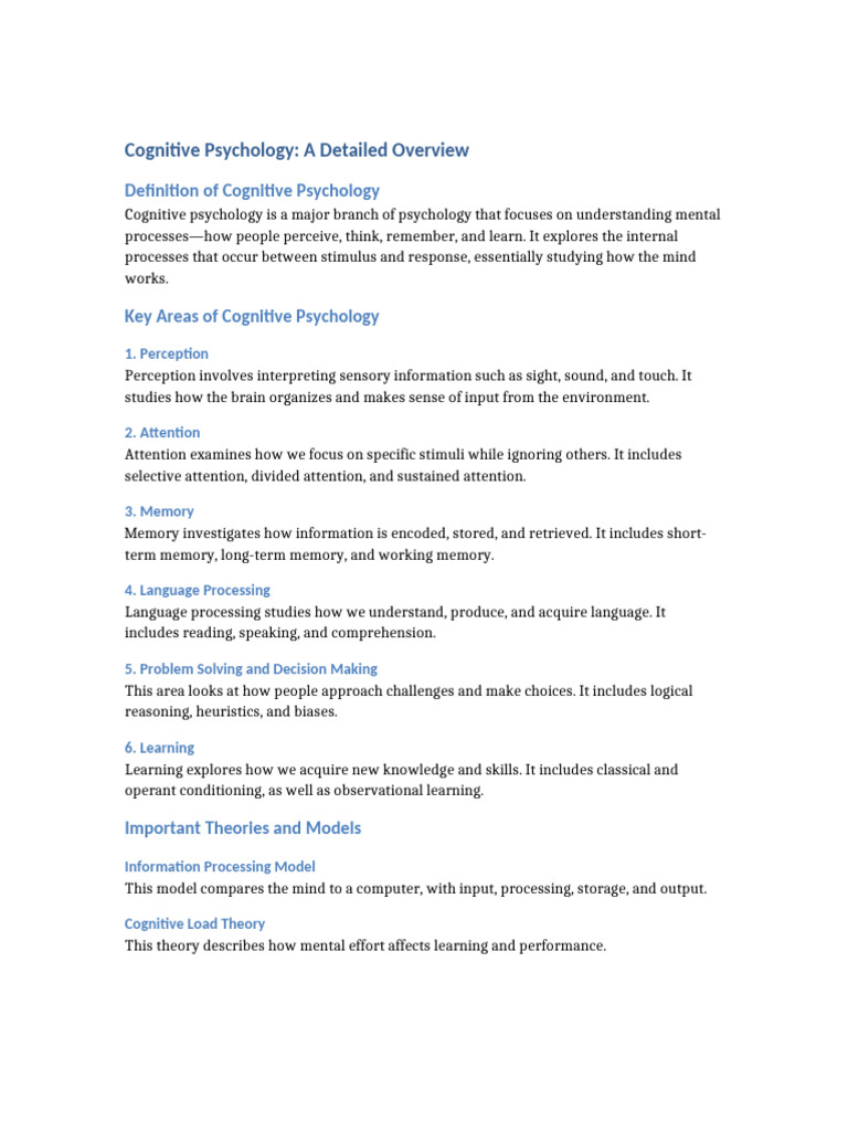 Overview of Cognitive Psychology Concepts | PDF | Cognition | Cognitive ...