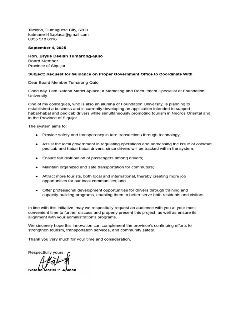 Request For Guidance On Proper Government Office To Coordinate With ...