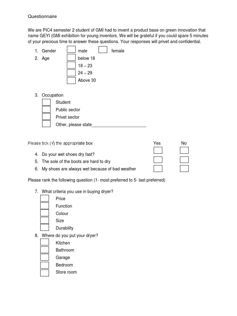 Questionnaire | PDF
