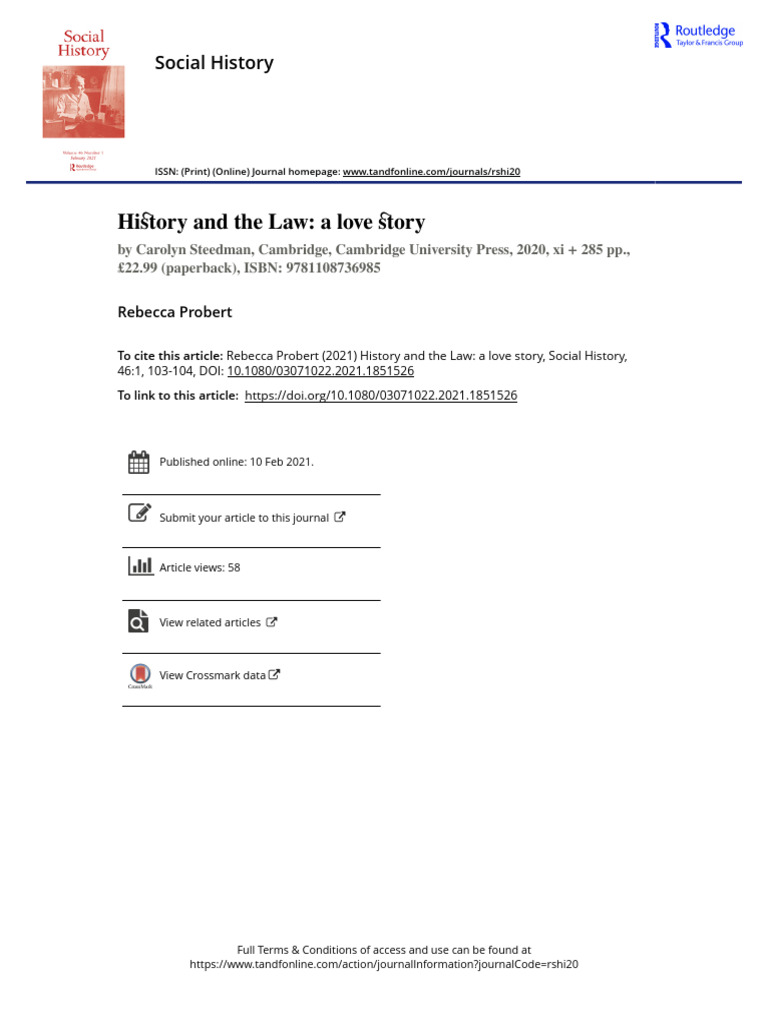 Book Review Rebecca Probert (2021) History and The Law A Love Story ...