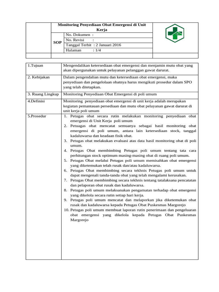 4. Monitoring Penyediaan Obat Emergensi Di Unit Kerja | PDF