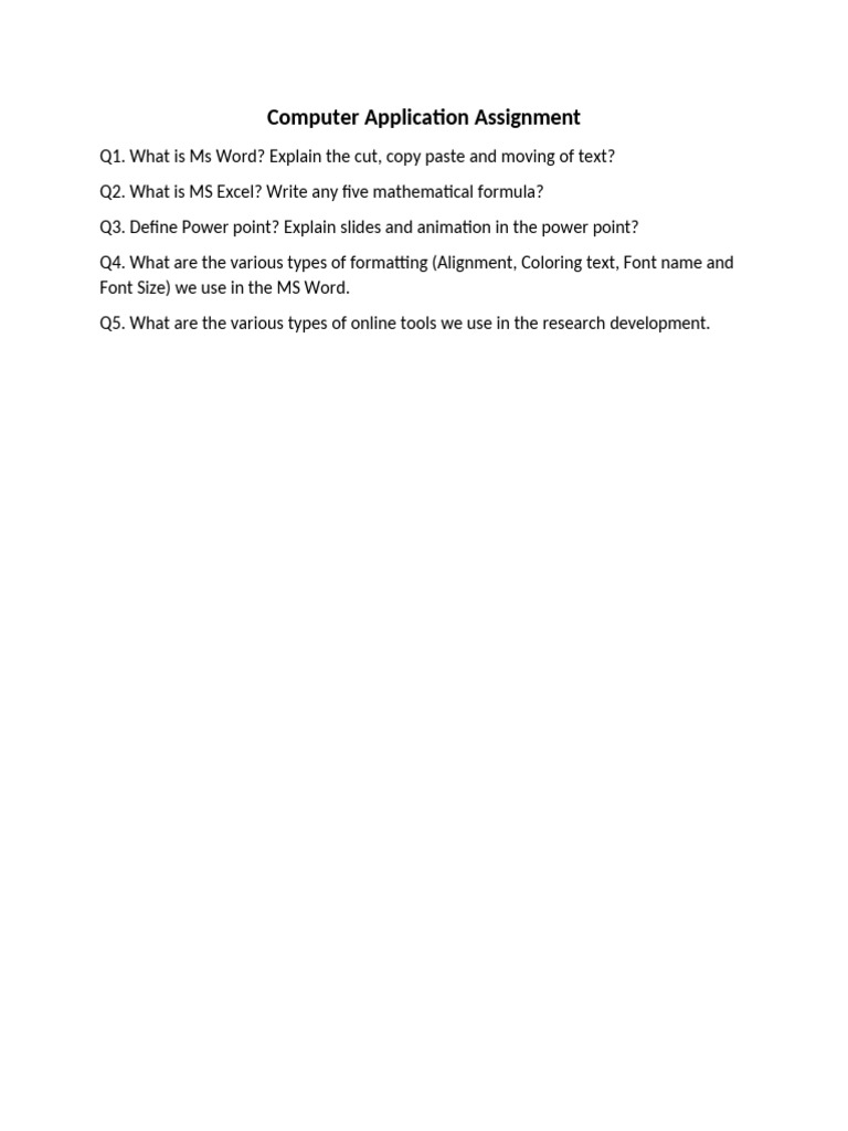 Assignement Question Computer Application | PDF