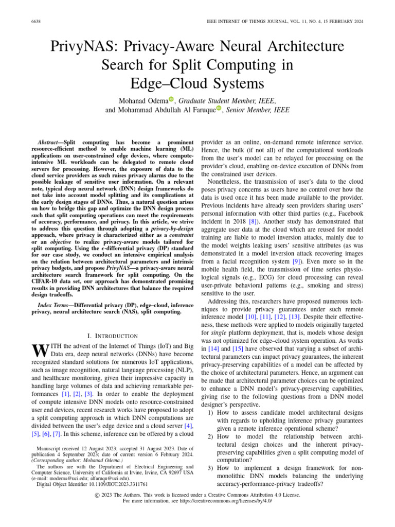 PrivyNAS Privacy-Aware Neural Architecture Search For Split Computing in EdgeCloud Systems | PDF ...