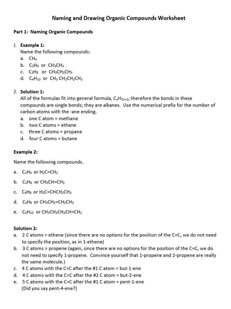 4 IUPAC Fixed WS Naming and Drawing Organic Compounds WS and Answers ...