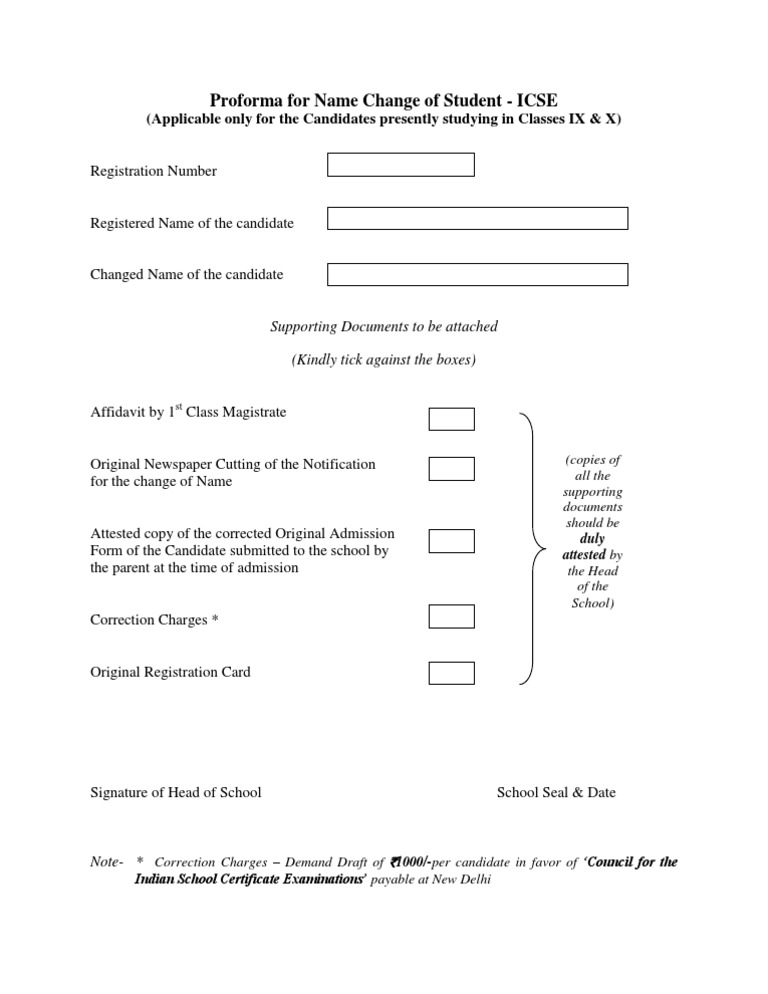 Proforma For Name Change of Student | PDF