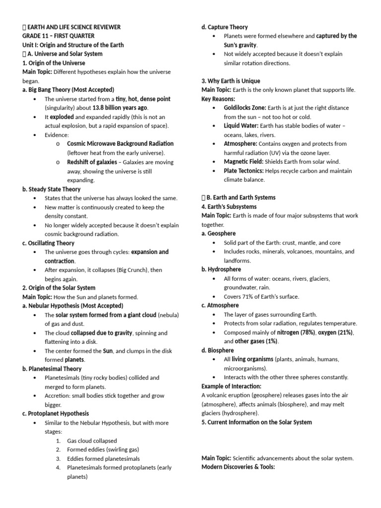 ? Earth and Life Science Reviewer | PDF | Rock (Geology) | Earth