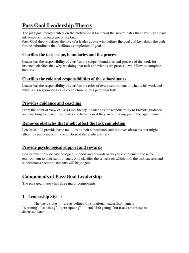 Pass-Goal Leadership Theory Explained | PDF | Leadership | Motivation