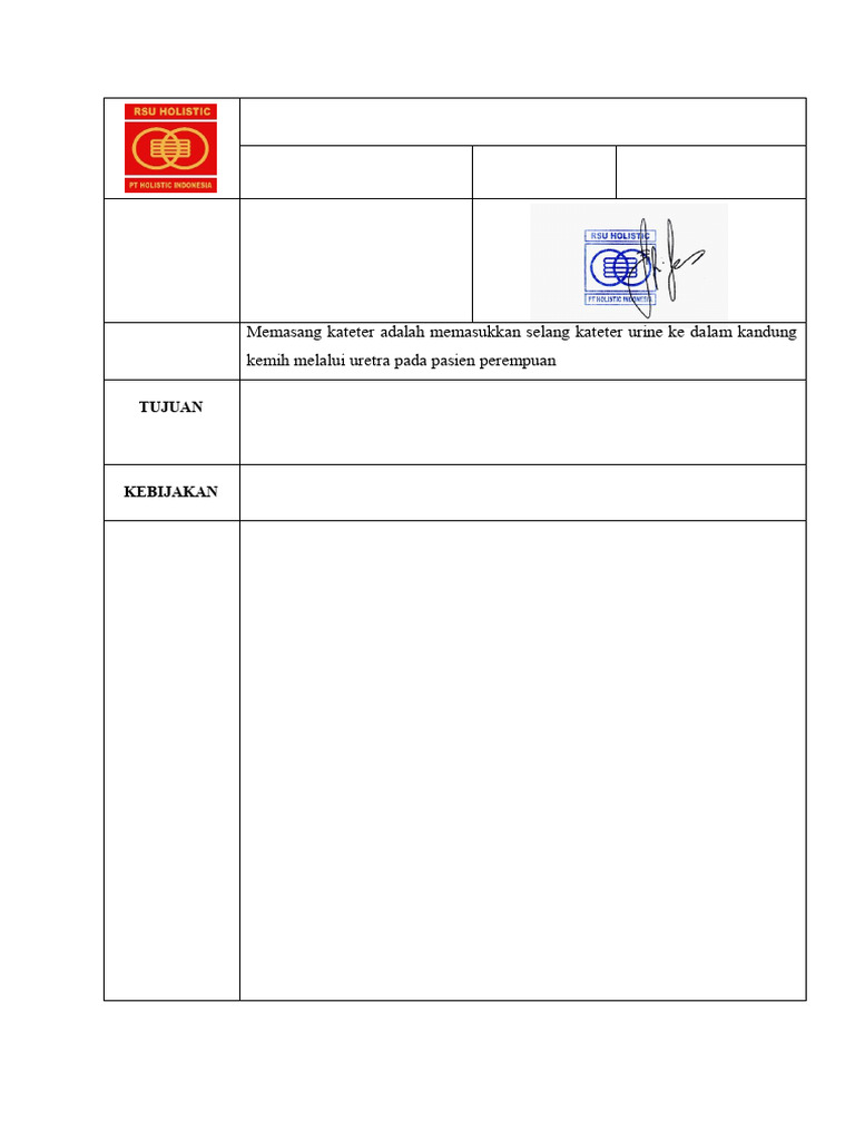SPO Pemasangan Kateter Urin - Perempuan | PDF
