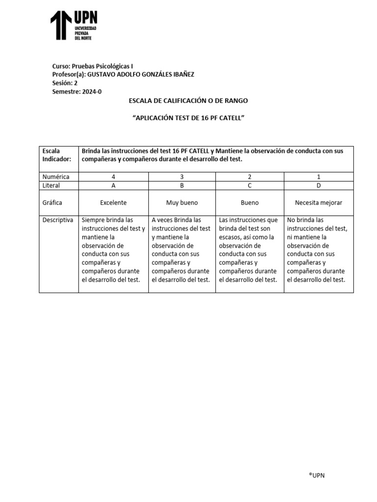 Escala de Calificacion o Rango 16 PF Cattell | PDF