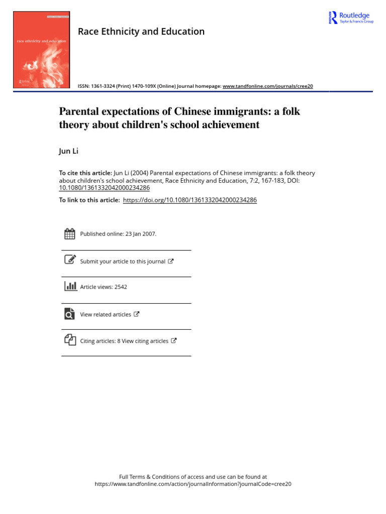 Parental Expectations of Chinese Immigrants A Folk Theory About ...