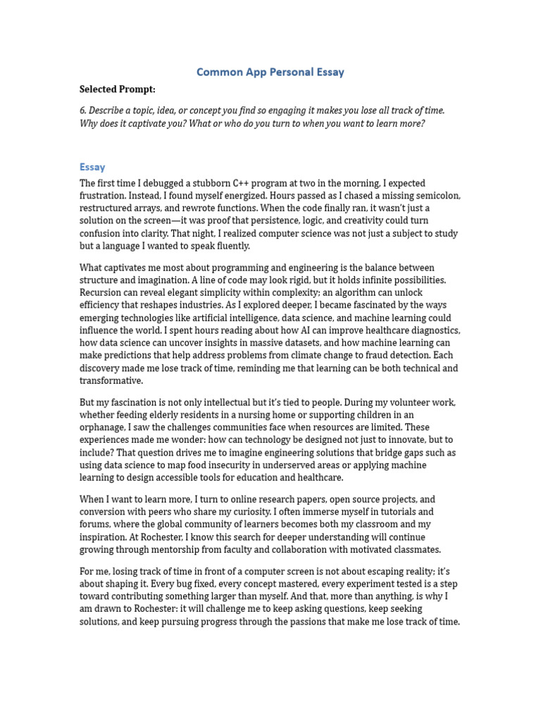 Common App Personal Essay | PDF | Machine Learning | Cognition