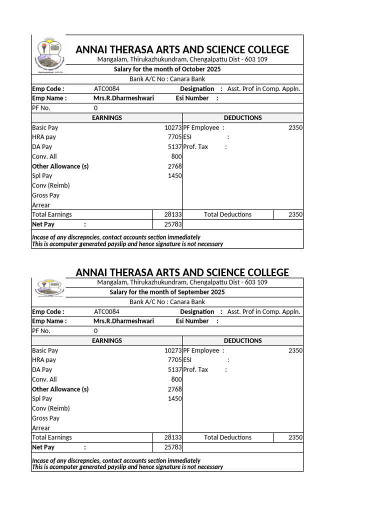 October 2025 Salary Payslip Details | PDF | Paycheck | Factor Income ...