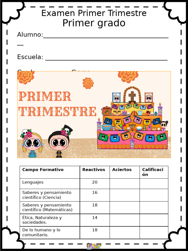 Examen Primer Trimestre Primer Grado | PDF