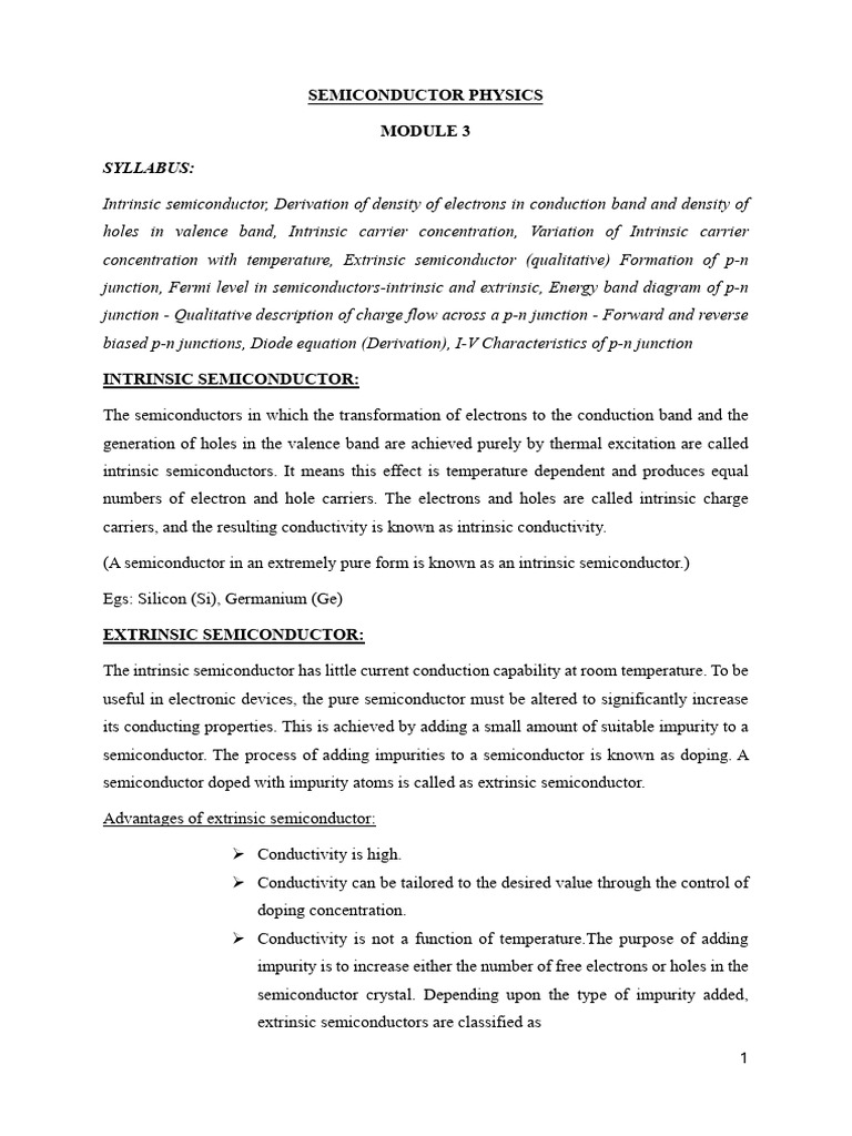 Gapht121 Module 3 Semiconductor Physics | PDF | P–N Junction | Semiconductors