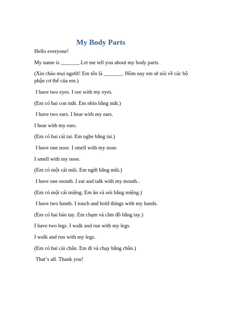 My Body Parts Presentation | PDF