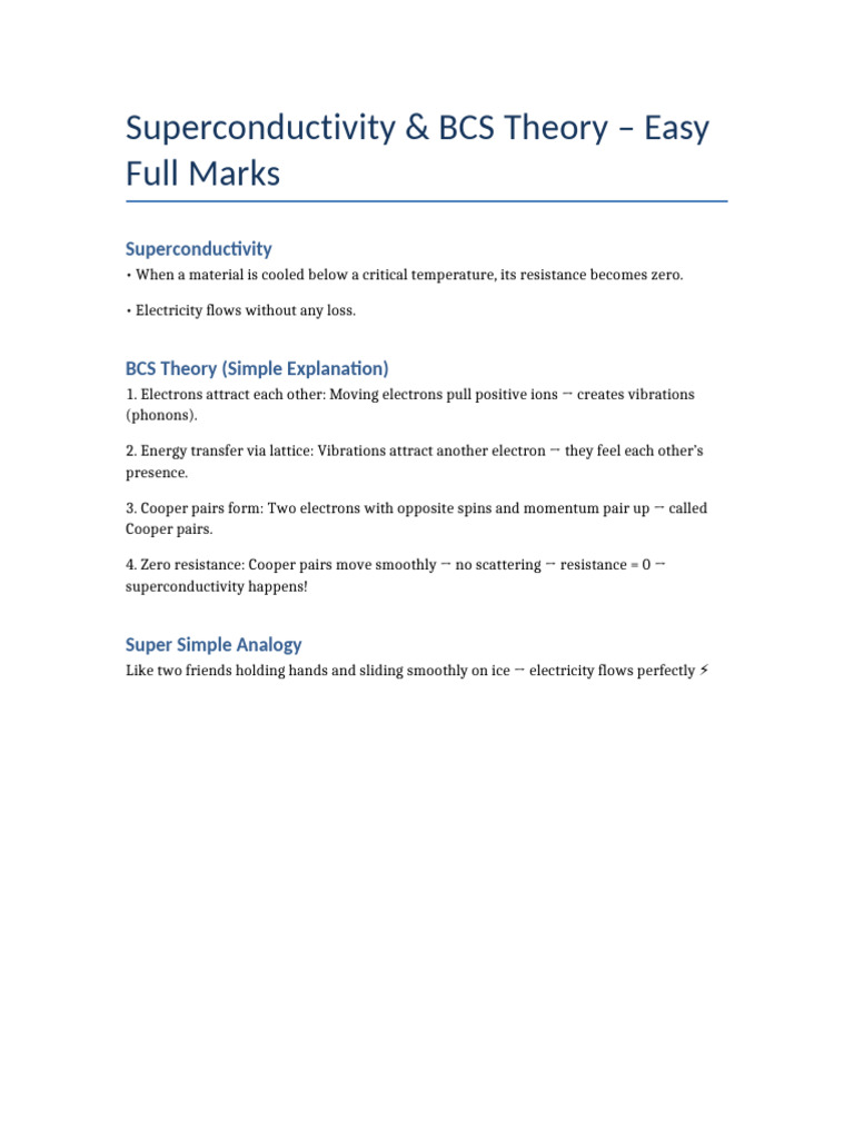 Superconductivity BCS Easy Full Marks | PDF