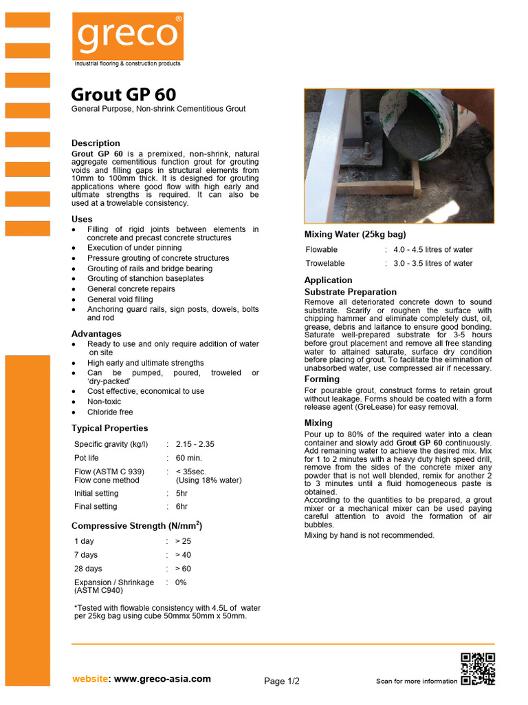 Grout GP 60 - APR18 | PDF | Concrete | Pump