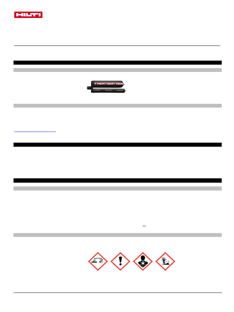 HIT-RE 100 Safety Data Sheet Guide | PDF | Toxicity | Firefighting
