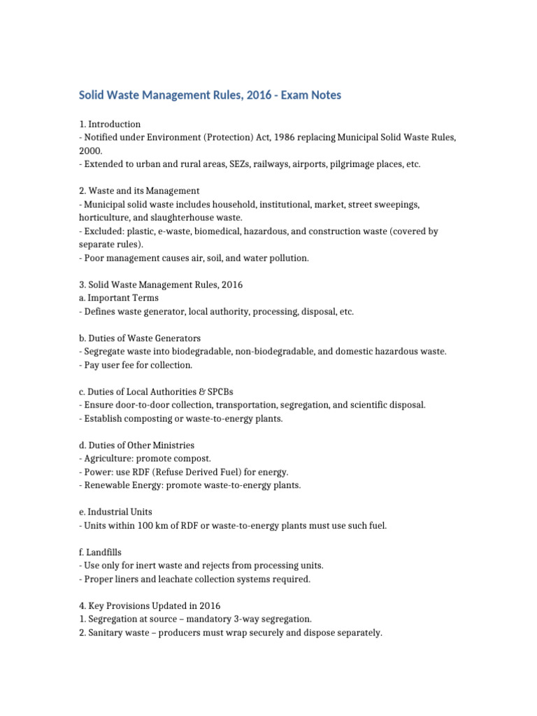 Solid Waste Management Rules 2016 Overview | PDF