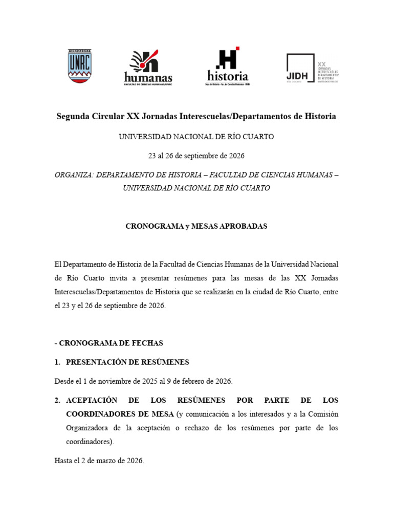 XX Jornadas de Historia en Río Cuarto | PDF | America latina ...