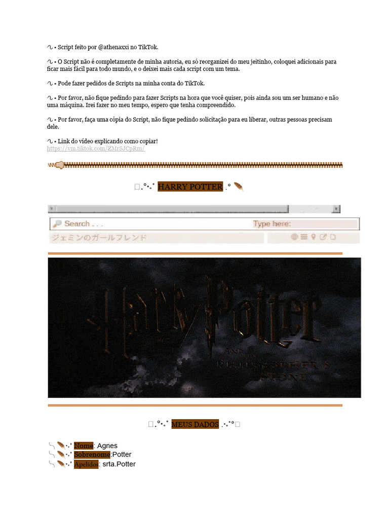 Script de Personagem Harry Potter | PDF