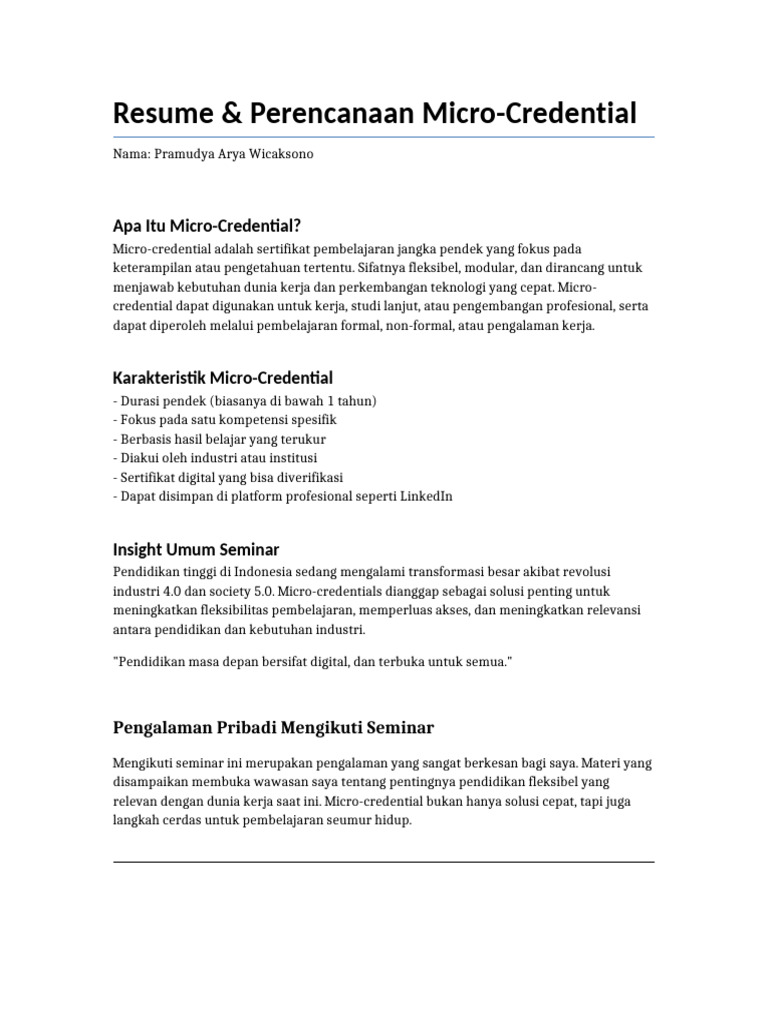 Resume Pengembangan Micro Credential Pramudya | PDF