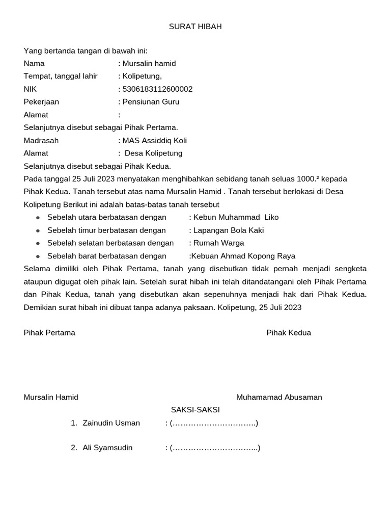 Surat Hibah | PDF