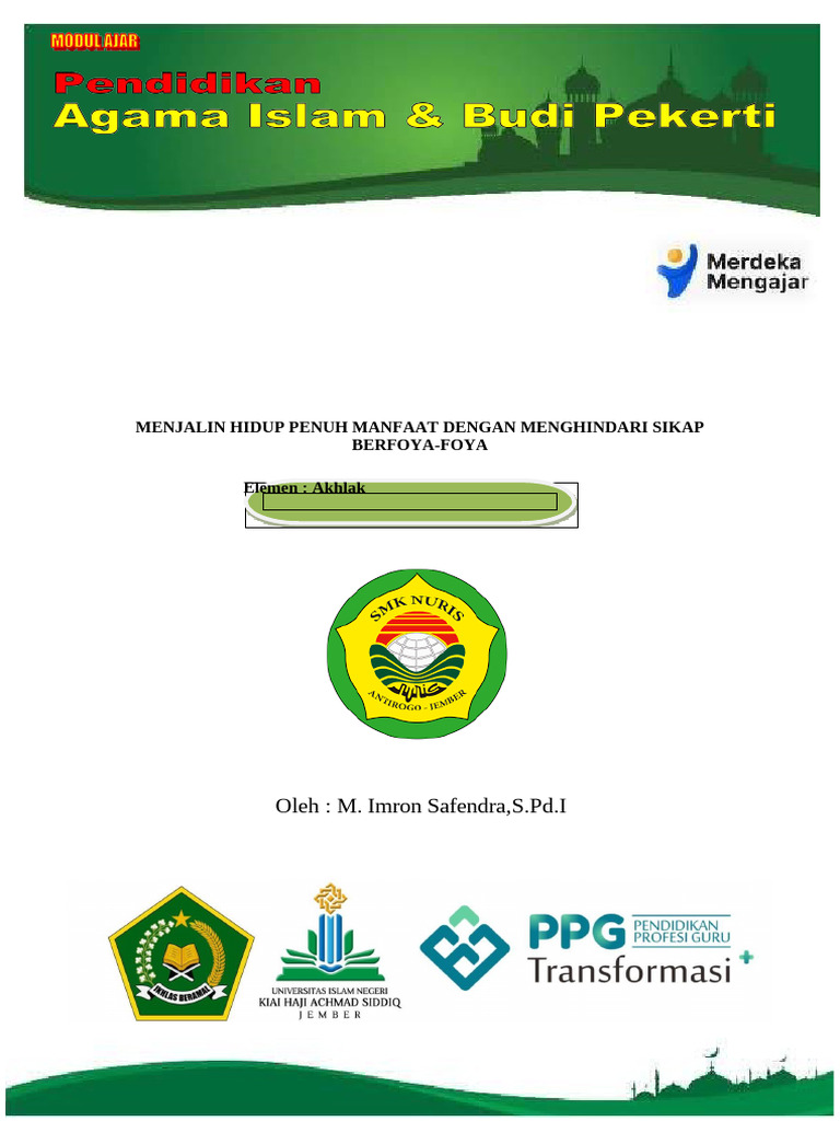 Modul Ajar Bab 3 Menghindari Hidup Penuh Manfaat Dengan Menghindari Berfoya-Foya | PDF