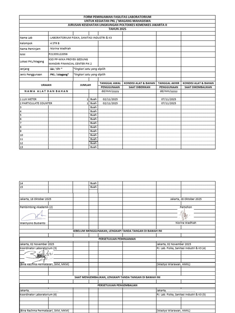 Form Peminjaman Alat | PDF
