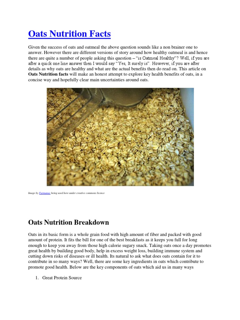 Oats: Nutritional Benefits Explained | PDF | Dietary Fiber | Diet ...