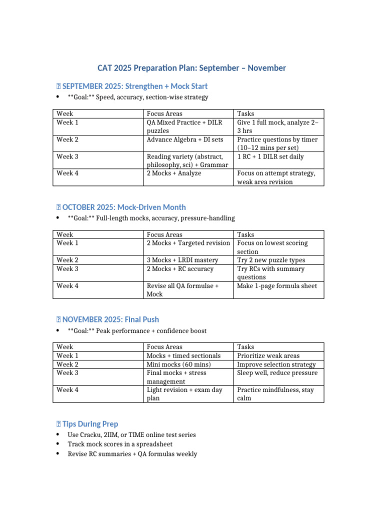 CAT 2025 Prep Plan | PDF