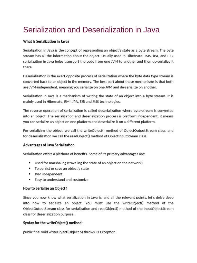 Serialization and Deserialization in Java | PDF | Java (Programming ...