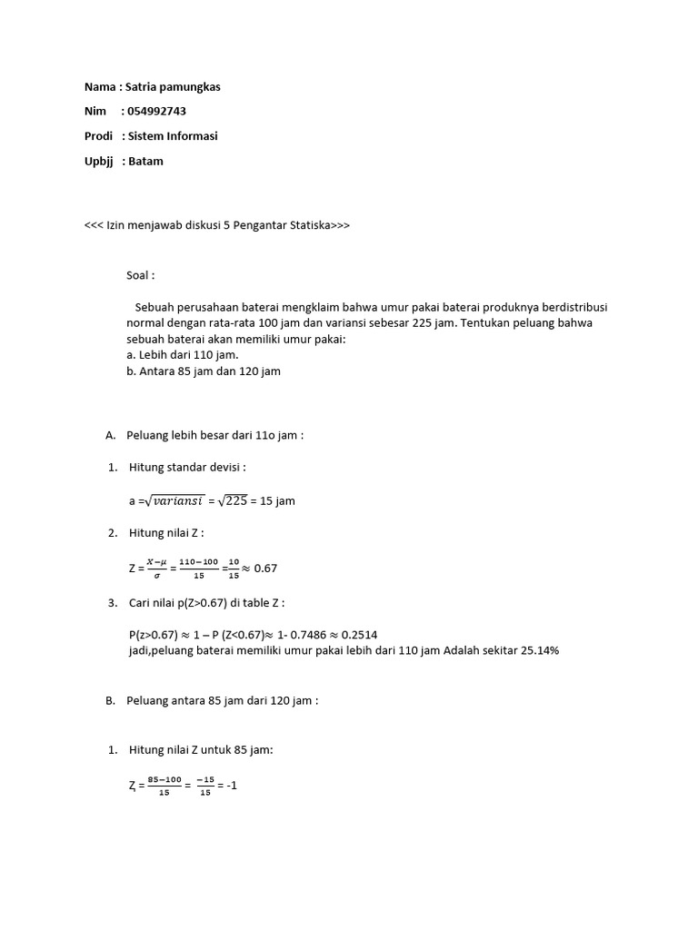Jaawaban Diskusi 5 - Pengantar Statiska | PDF