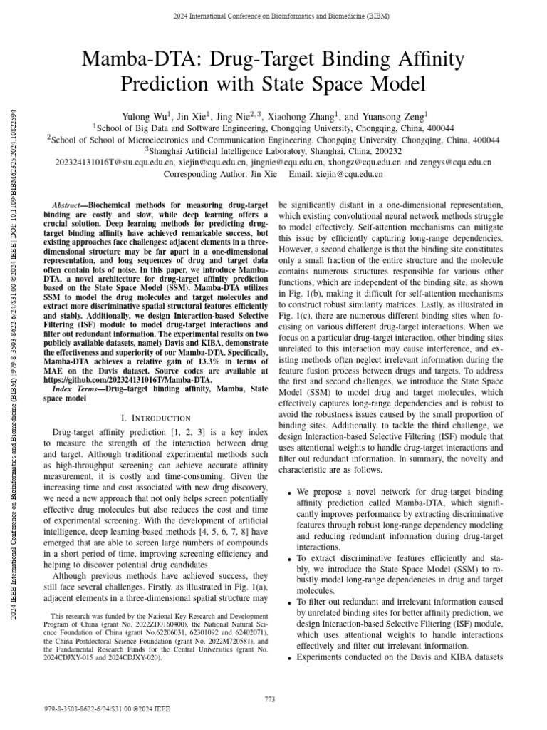 Mamba-DTA Drug-Target Binding Affinity Prediction With State Space ...