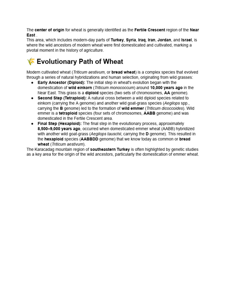 What Is The Origin of Center of Wheat | PDF