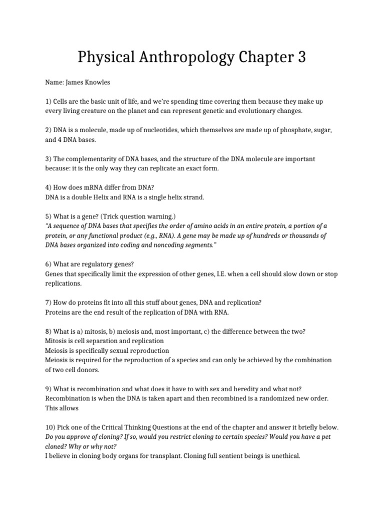 Physical Anthropology Chapter 3 Reading Questions | PDF