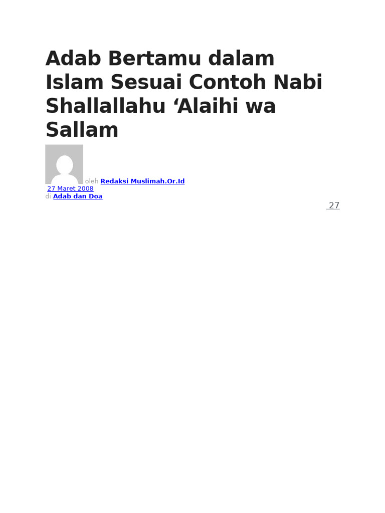 Adab Bertamu Dalam Islam Sesuai Contoh Nabi Shallallahu | PDF