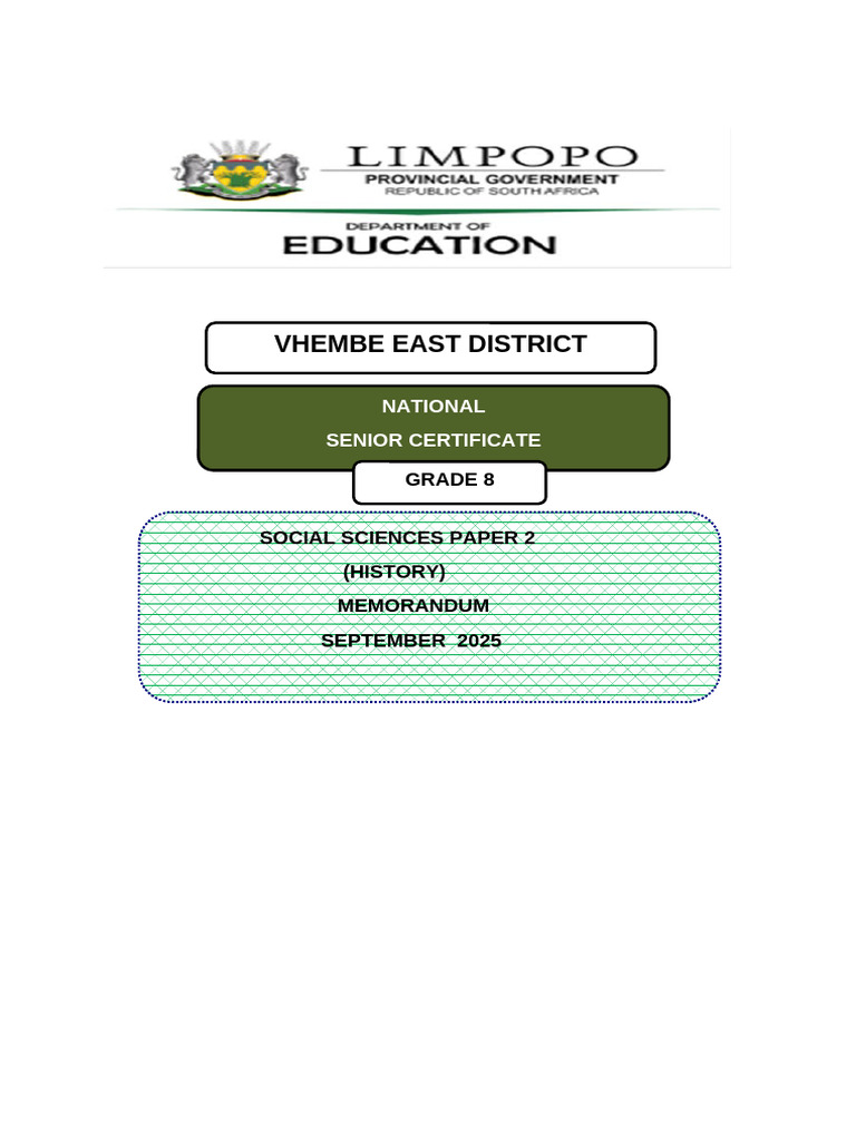 Grade 8 History Exam Memorandum | PDF | Colonialism | Essays