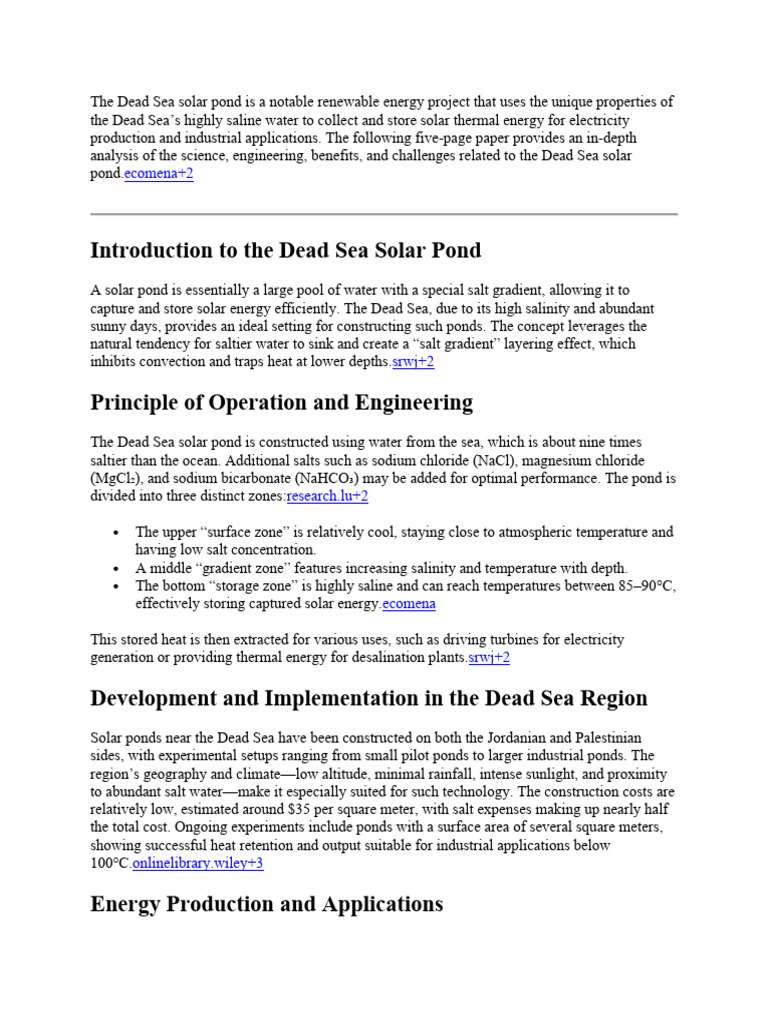 The Dead Sea Solar Pond | PDF | Solar Energy | Dead Sea