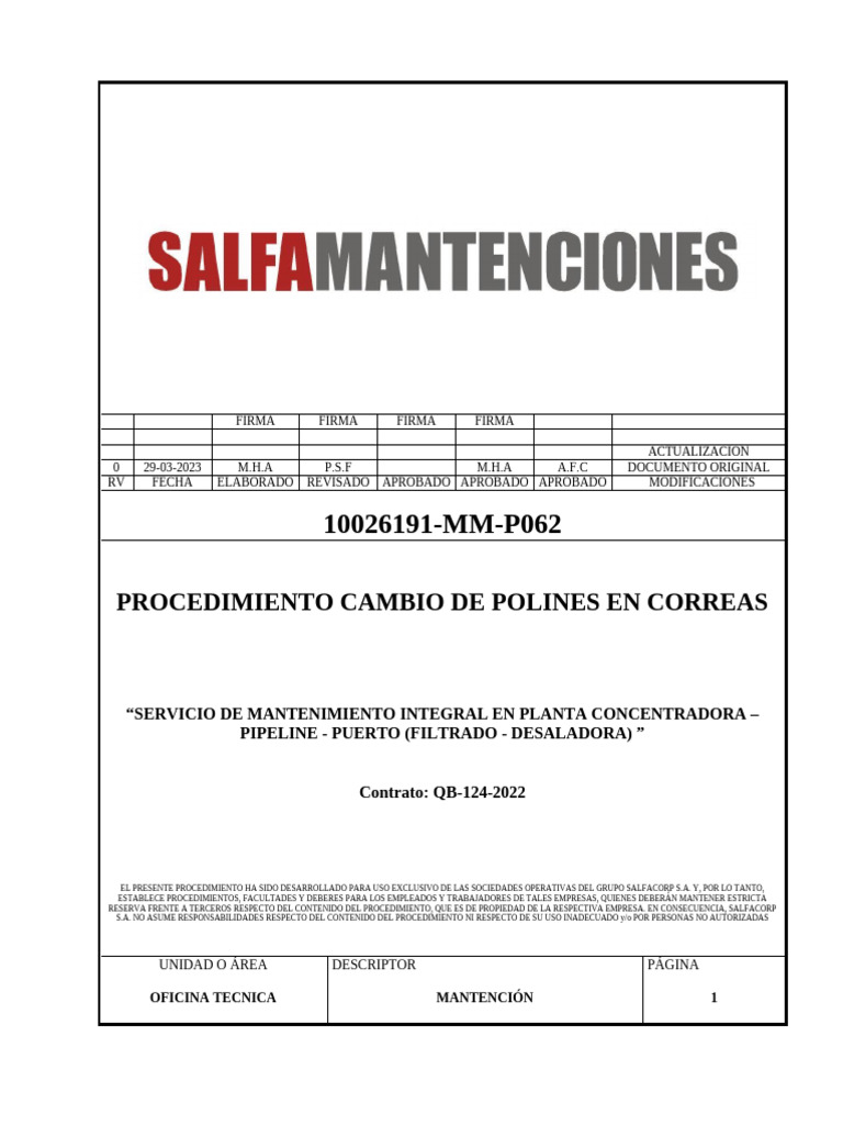 10026191-Mm-p062 Cambio de Polines de Correas | PDF | Residuos | El ...