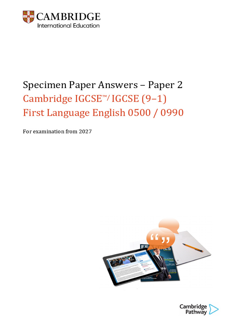 Specimen Answers for IGCSE English Paper 2 | PDF