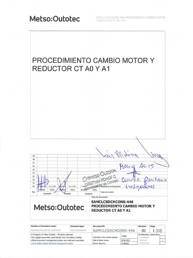 Samclcsdchcons-446 Procedimiento Cambio Motor y Reductor CT Ao y A1 ...