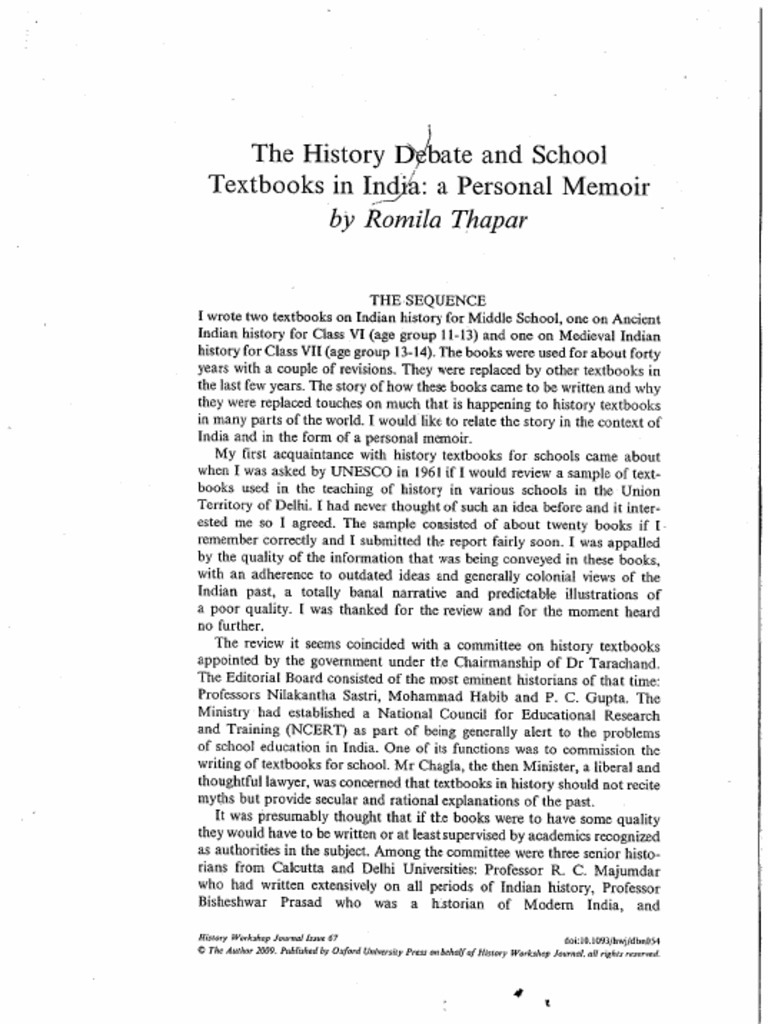 ER - U3.1 - 1 Thapar, Romila, The History Debate and School Textbooks ...