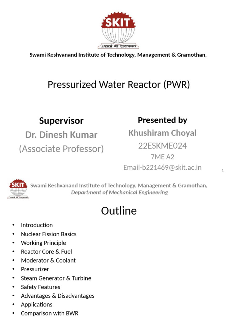 22ESKME024 Pressurized Water Reactor Final | PDF | Pressurized Water Reactor | Nuclear Reactor