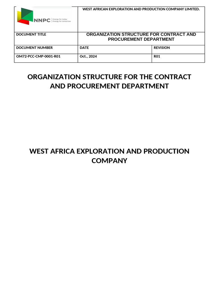 Organization Structure For The Contract and Procurement Department ...
